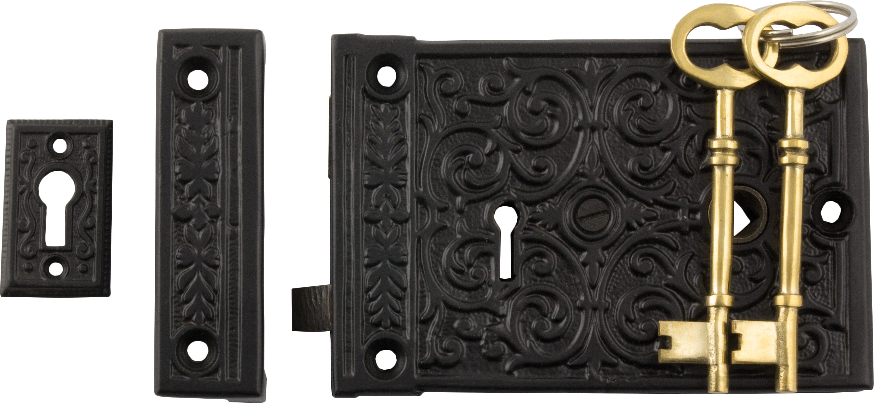 Rim Lock Ornate Matt Black H90xW130mm Backset 100mm – Hardware & Panel ...