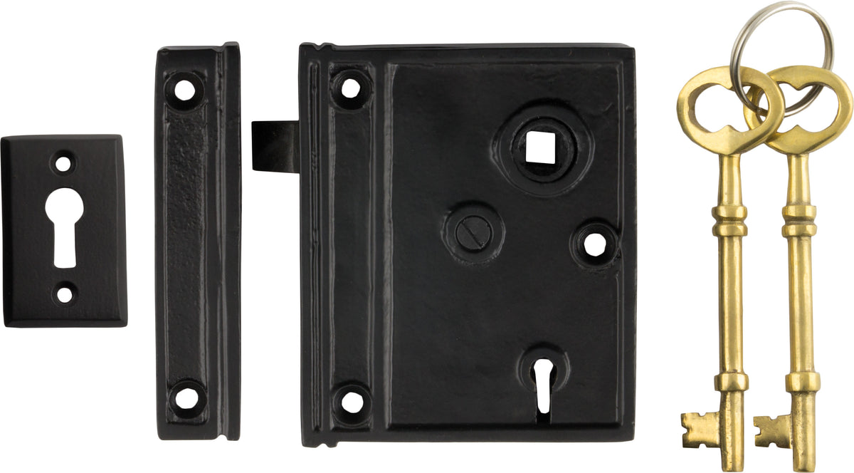 Rim Lock Matt Black H95xW80mm Backset 58mm – Hardware & Panel Supplies