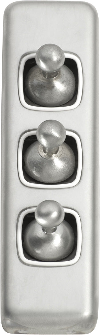 Switch Flat Plate Toggle 3 Gang White Satin Chrome H108xW30mm ...