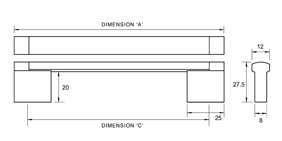 Kethy Flinders Stainless D Handle 12mm Round Top Stainless Steel C to ...